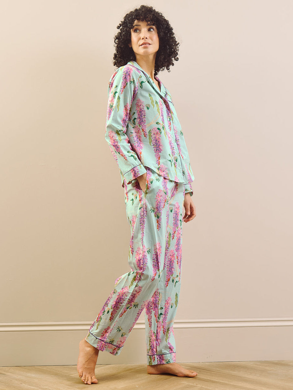 Womens Cotton Traditional Pyjamas Duck Egg Wisteria – THEIR NIBS
