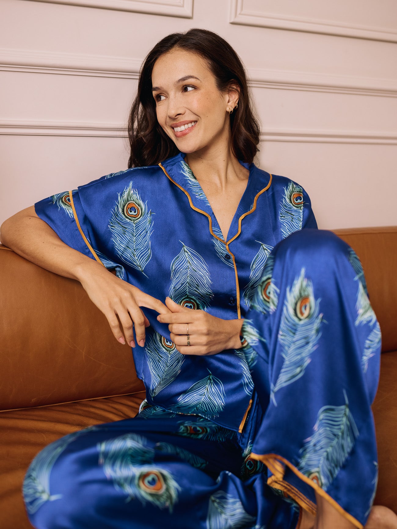 Their Nibs, Womens, Oversize Scallop Satin Pyjamas, Navy Peacock ...