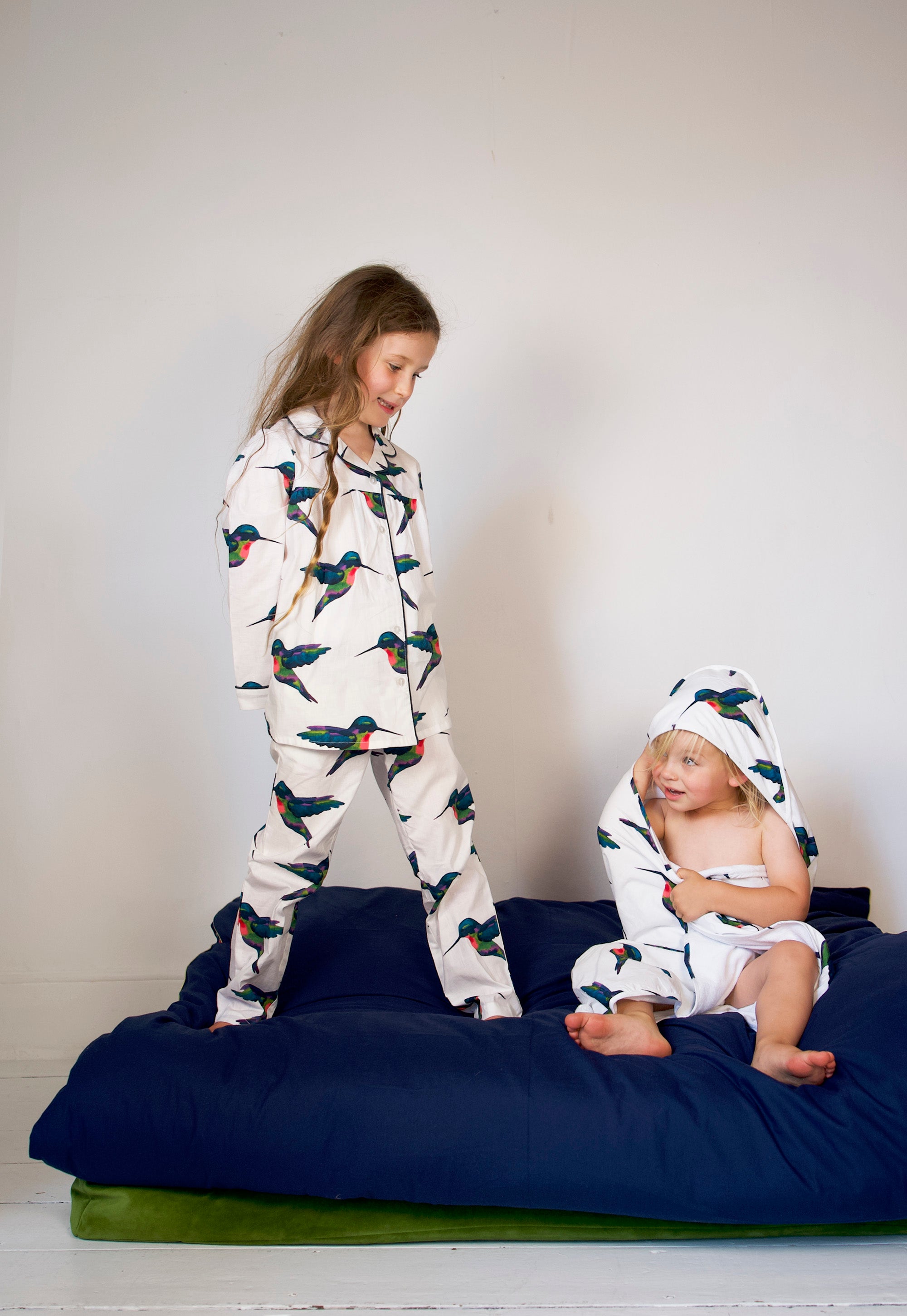 Kids Cotton Traditional Pyjamas White Hummingbird – THEIR NIBS