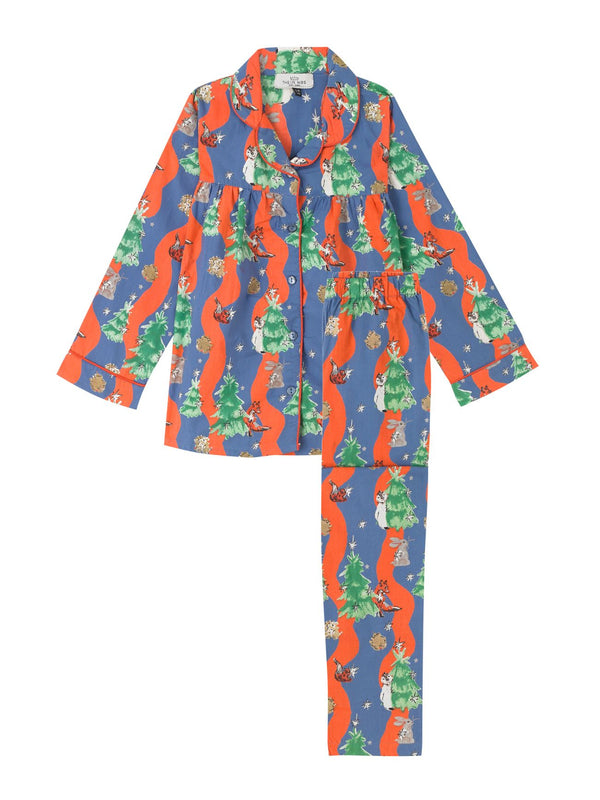 Kids & Tweens Cotton Traditional Pyjamas Red Blue Christmas Tree Magic ...