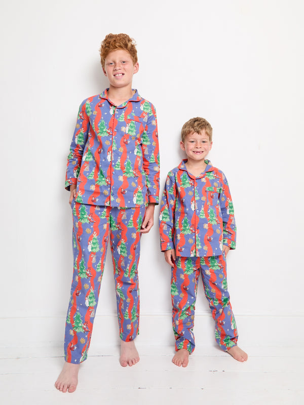 Kids & Tweens Cotton Traditional Pyjamas Red Blue Christmas Tree Magic ...