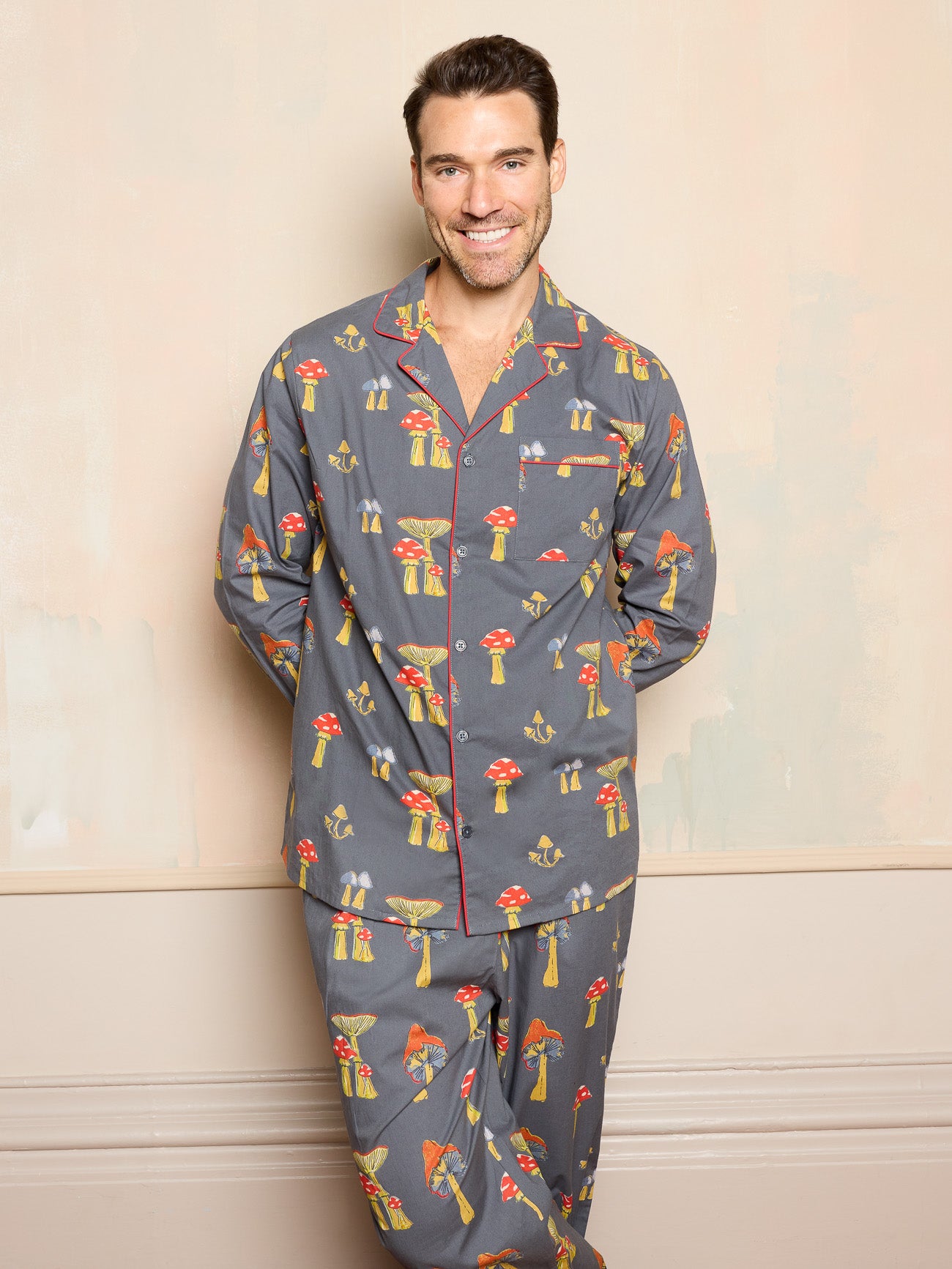 Mens Cotton Traditional Pyjamas Charcoal Mushroom – THEIR NIBS