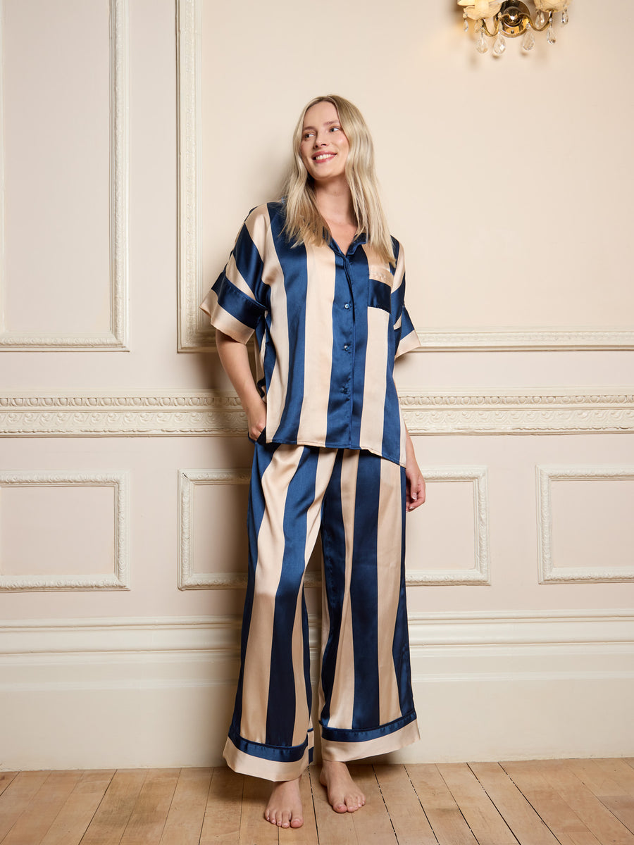 Womens Satin Oversize Pyjamas Navy Stripe – THEIR NIBS