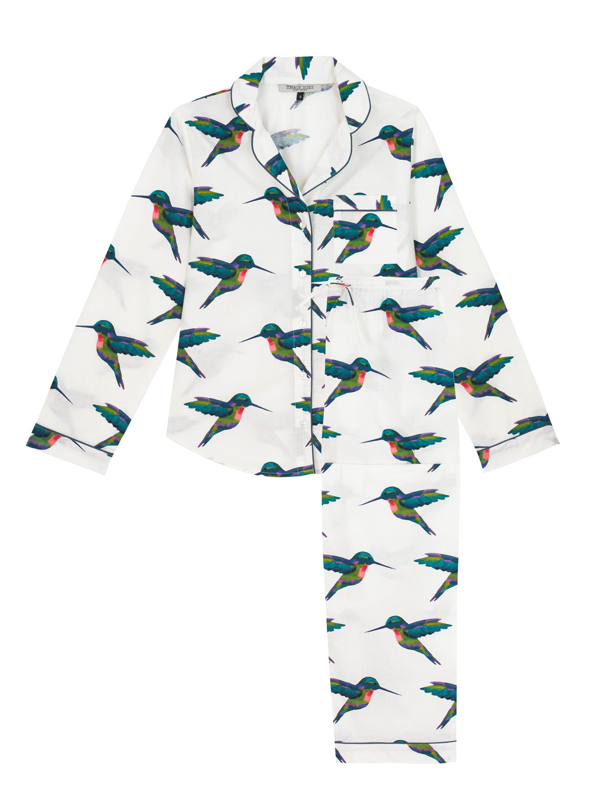 Women's Cotton Traditional Pyjamas in White with Hummingbird Print ...