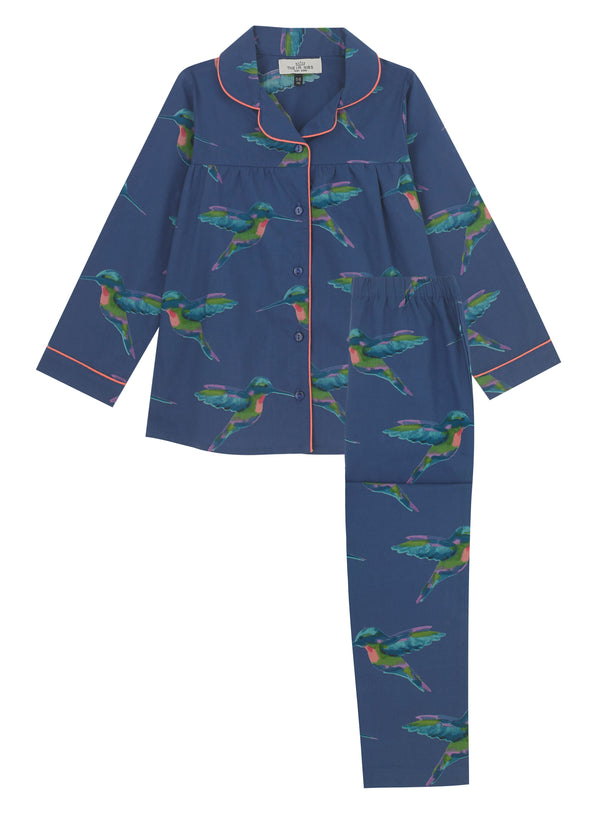Kids Cotton Traditional Pyjamas Navy Hummingbird – THEIR NIBS
